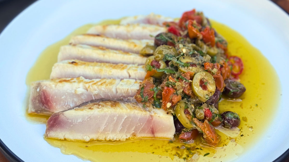 Grilled Swordfish with Tomatoes, Olives, and Capers Recipe | Australian ...